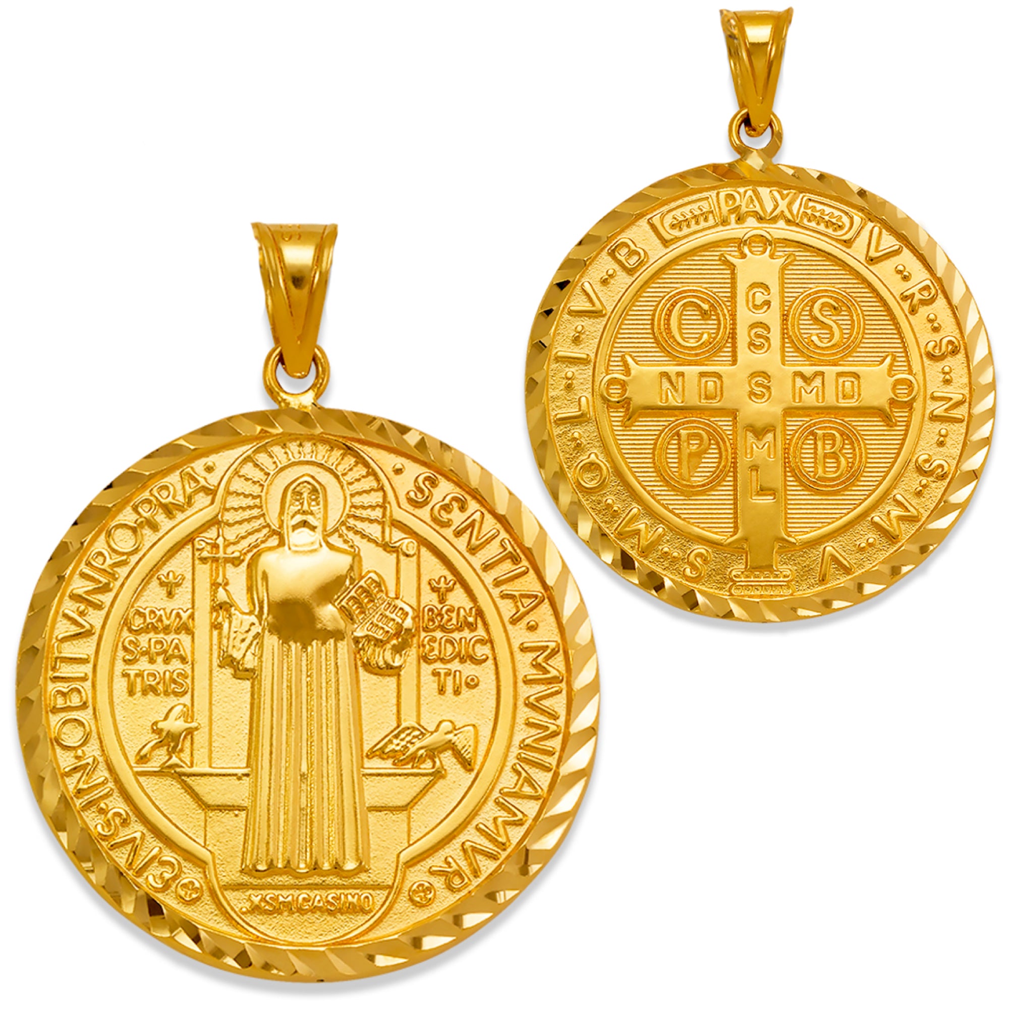 Saint Benedict Medal Real 14K Solid Gold San Benito Medallion Pendant For Men Women JewelHeart