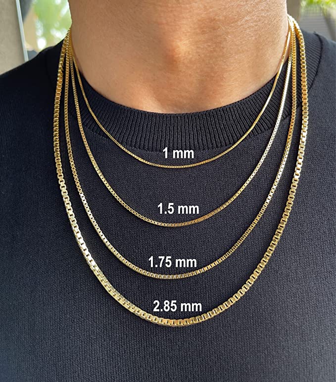 10k 14k Yellow Real Gold Box Link Chain Necklace