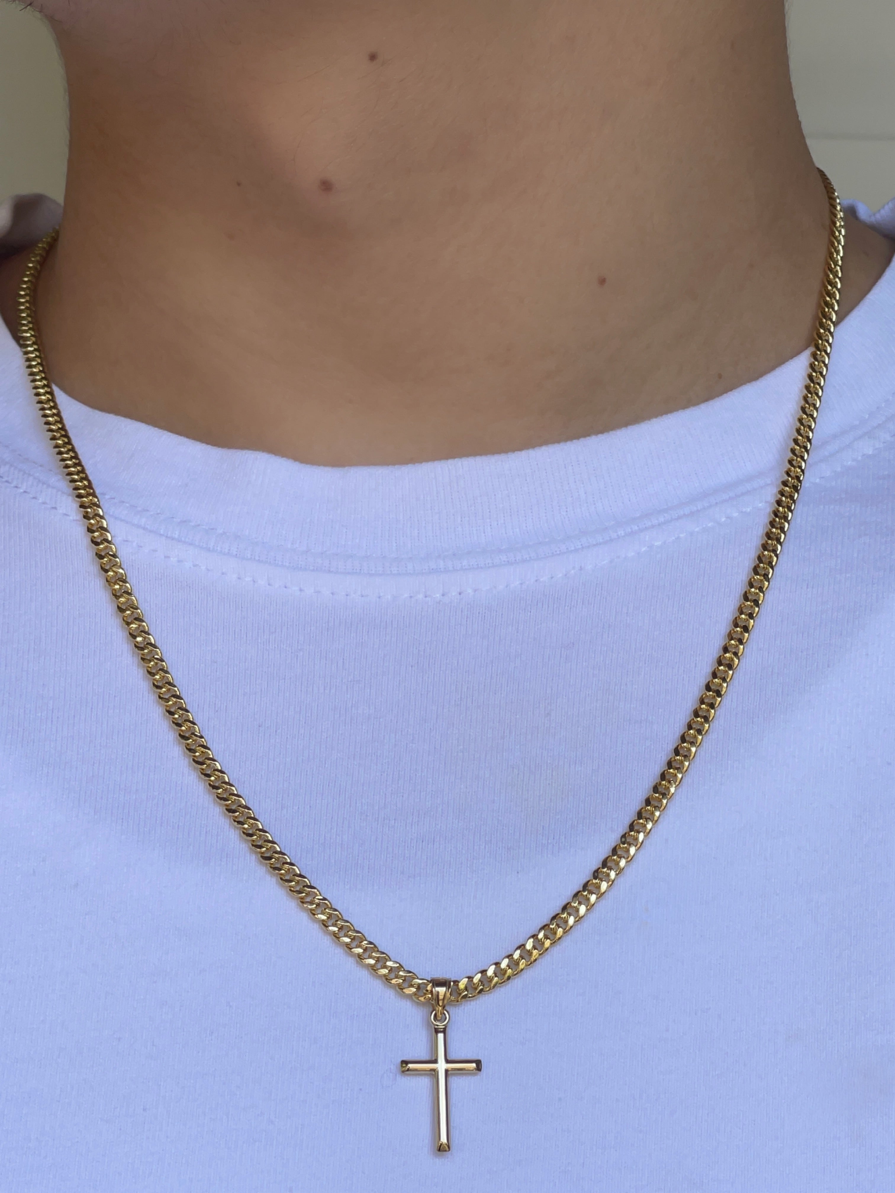 14K Real Gold Simple Small Cross Pendant For Men Women Boys Girls ...
