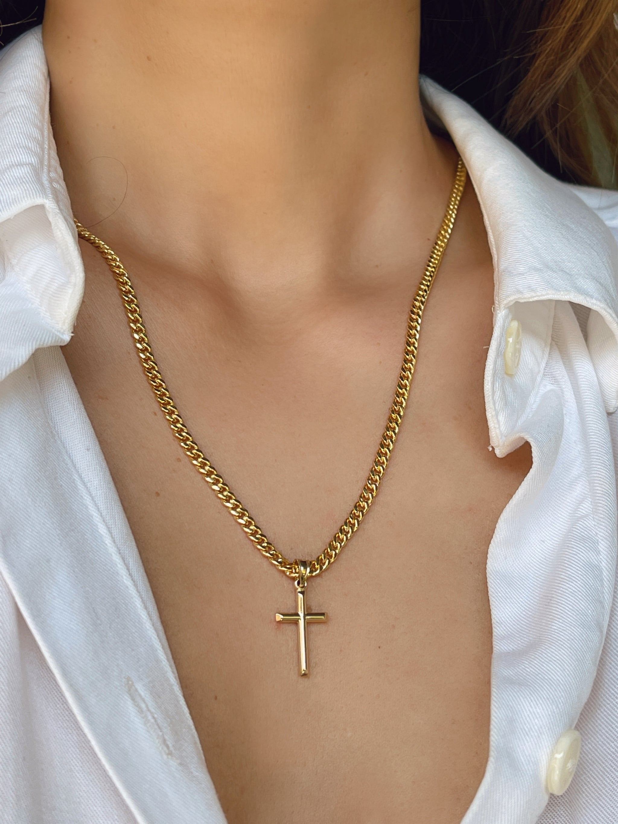 14K Real Gold Simple Small Cross Pendant For Men Women Boys Girls ...