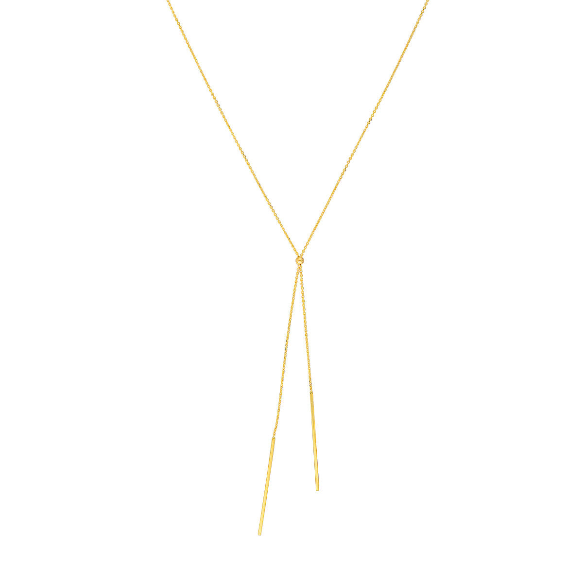 Real 14K Solid Gold Double Bar Lariat Necklace Adjustable Cable Chain ...