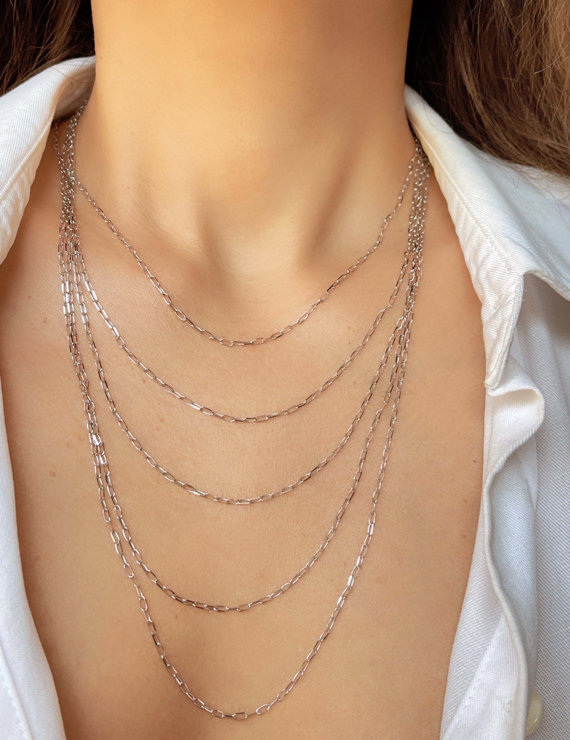 14K Yellow White Solid Gold Paperclip Chain Necklace, Dainty 14K Gold ...