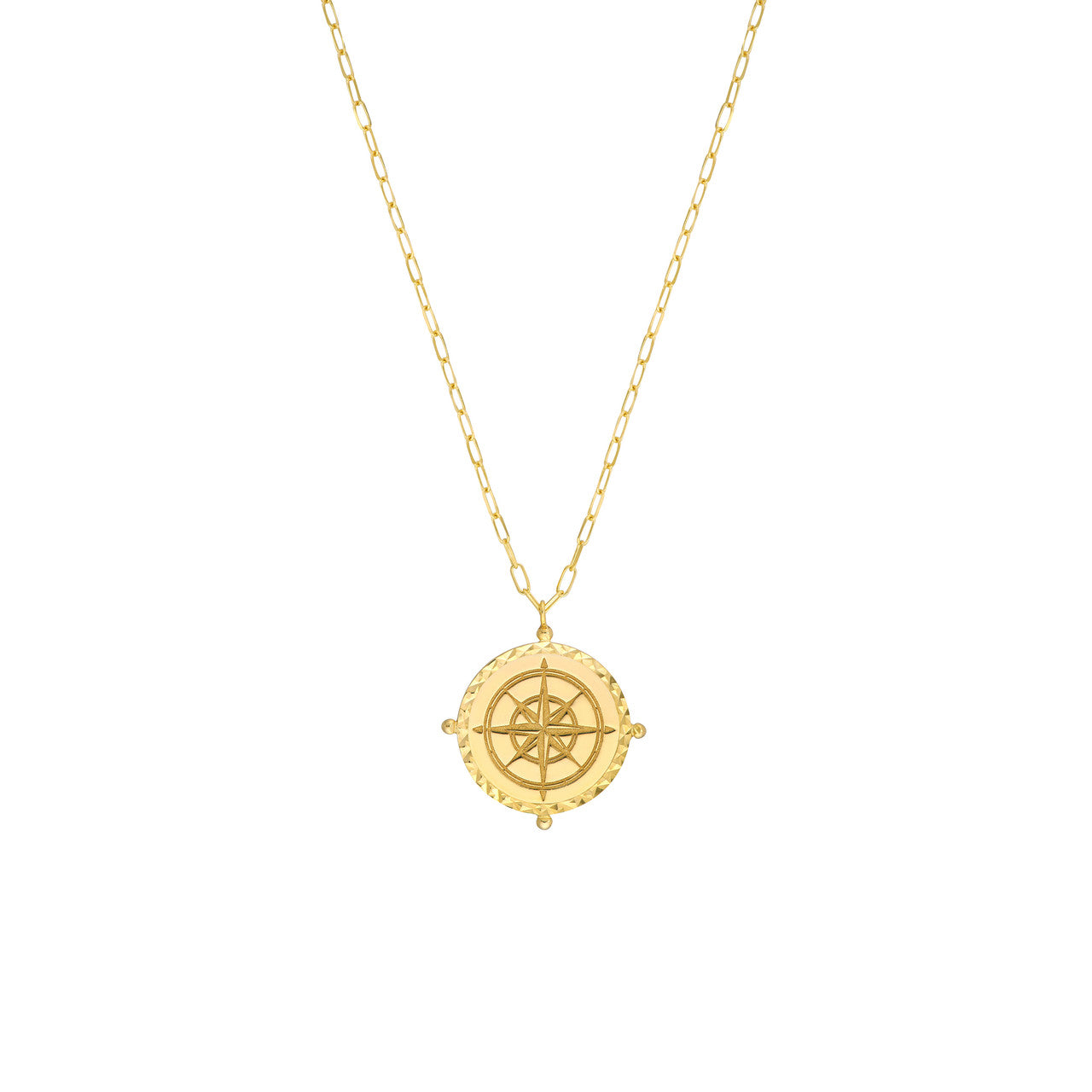 Real 14K Solid Gold Compass Necklace, Travel Medallion Necklace For ...