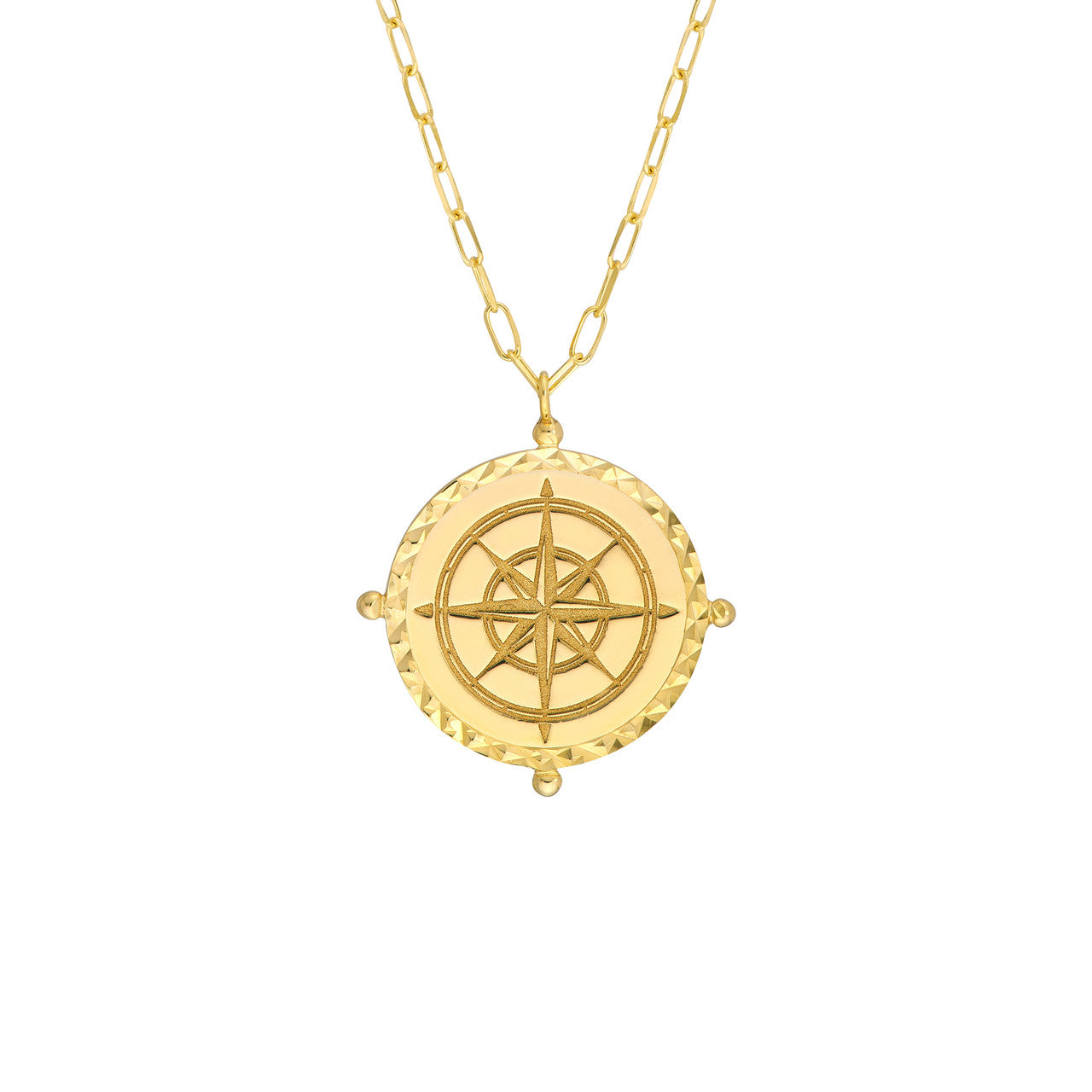 Real 14K Solid Gold Compass Necklace, Travel Medallion Necklace For ...