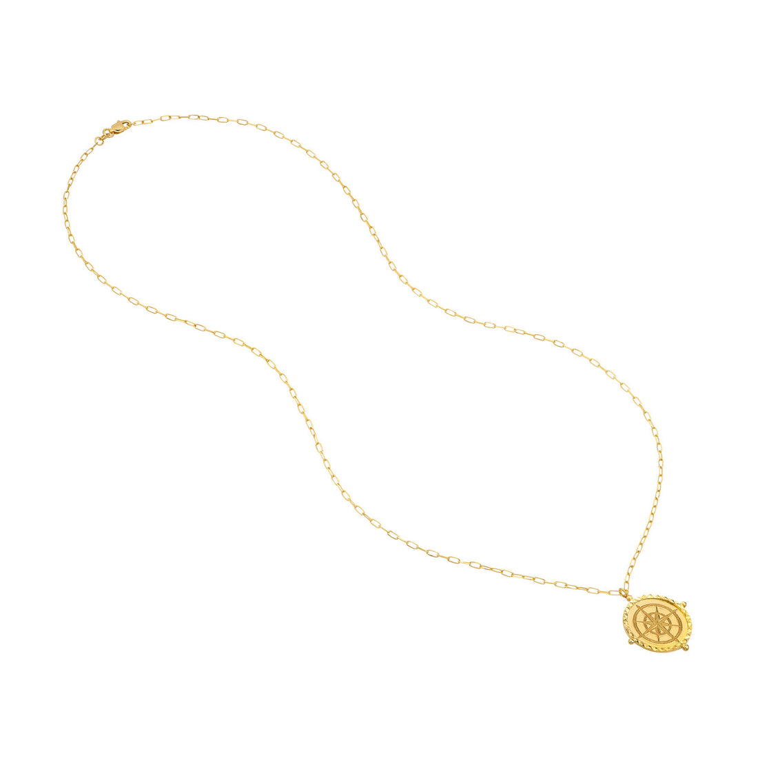 Real 14K Solid Gold Compass Necklace, Travel Medallion Necklace For ...