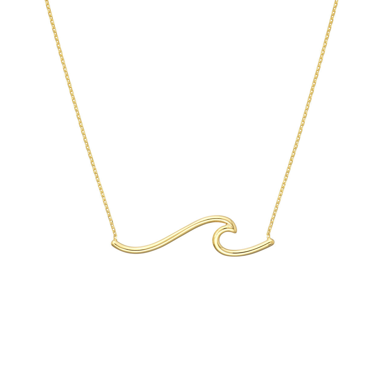 Real 14K Solid Gold Ocean Wave Pendant Necklace Adjustable Cable Chain ...